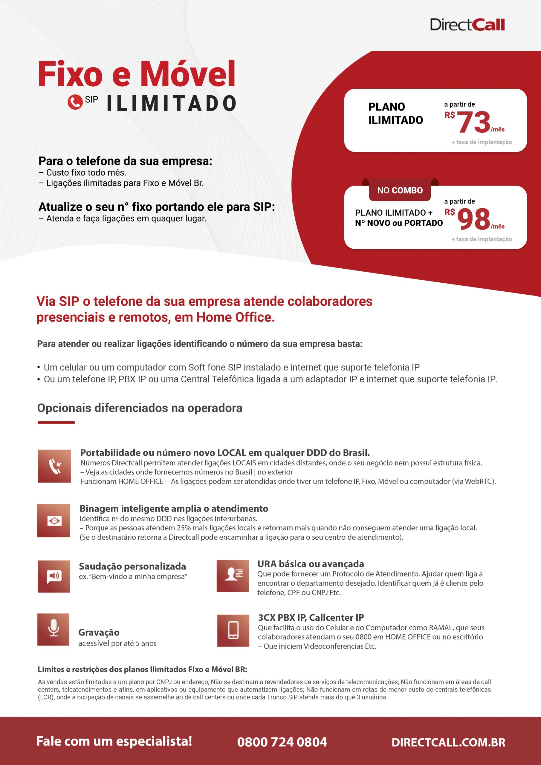 Fixo e Móvel ILIMITADO BR - Sip Trunk - Directcall